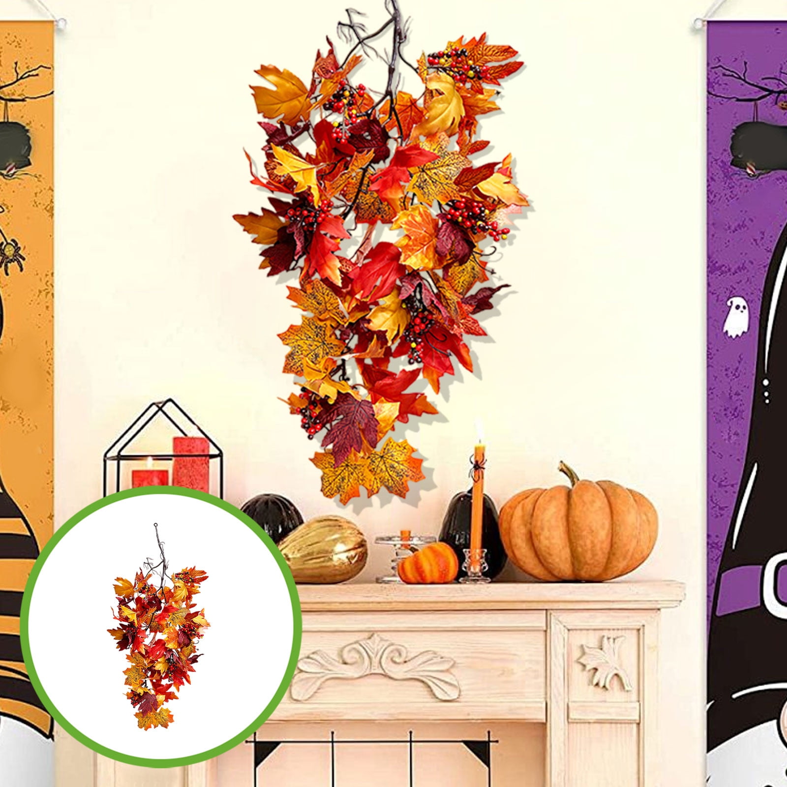 Gmogad Gothic Maple Leaf Garland, 31.5in Dark Fall Vine for Halloween Party Decor, Spooky Home ...