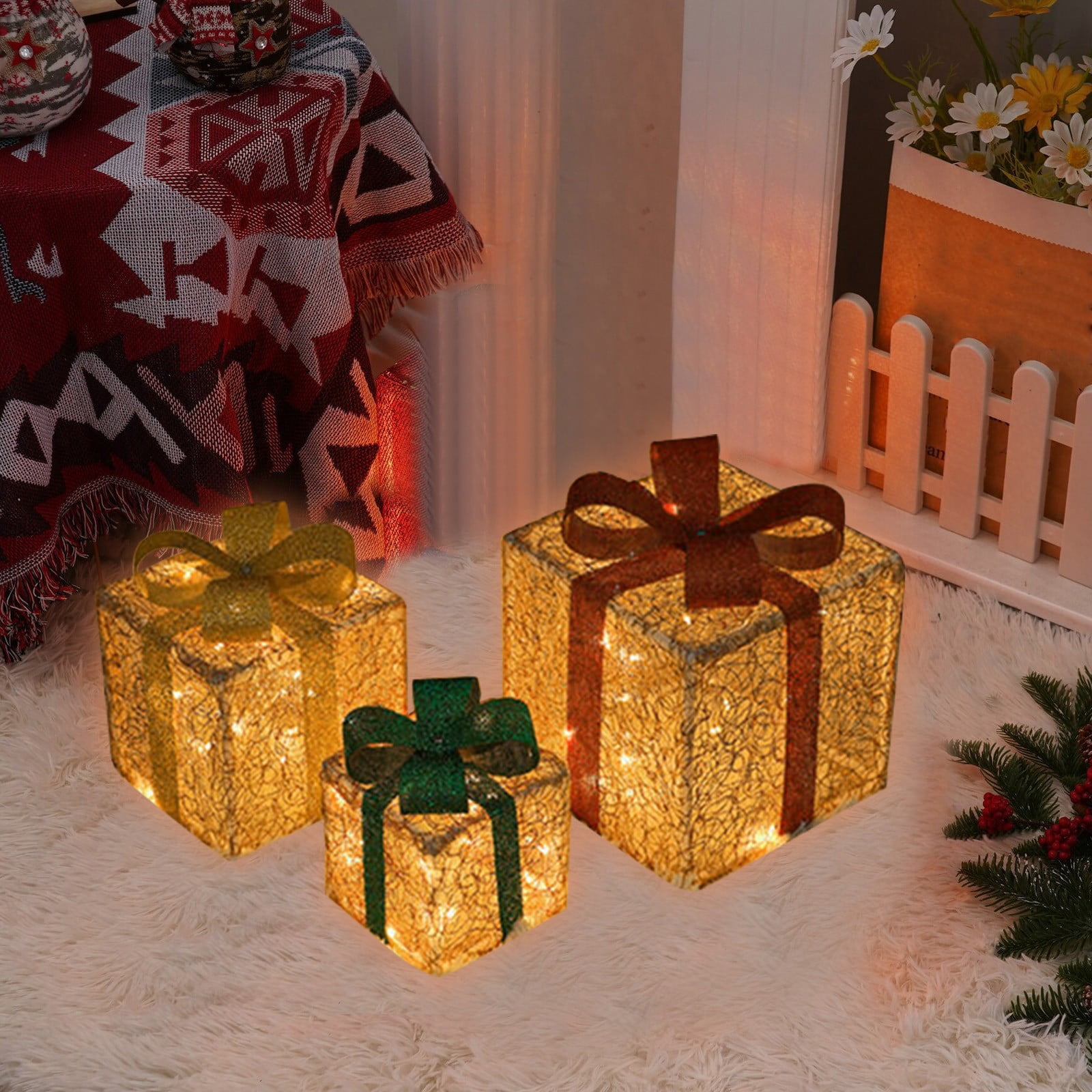 Gmogad Lighted Gift Box Set, Remote Control Christmas Light Boxes - Set ...