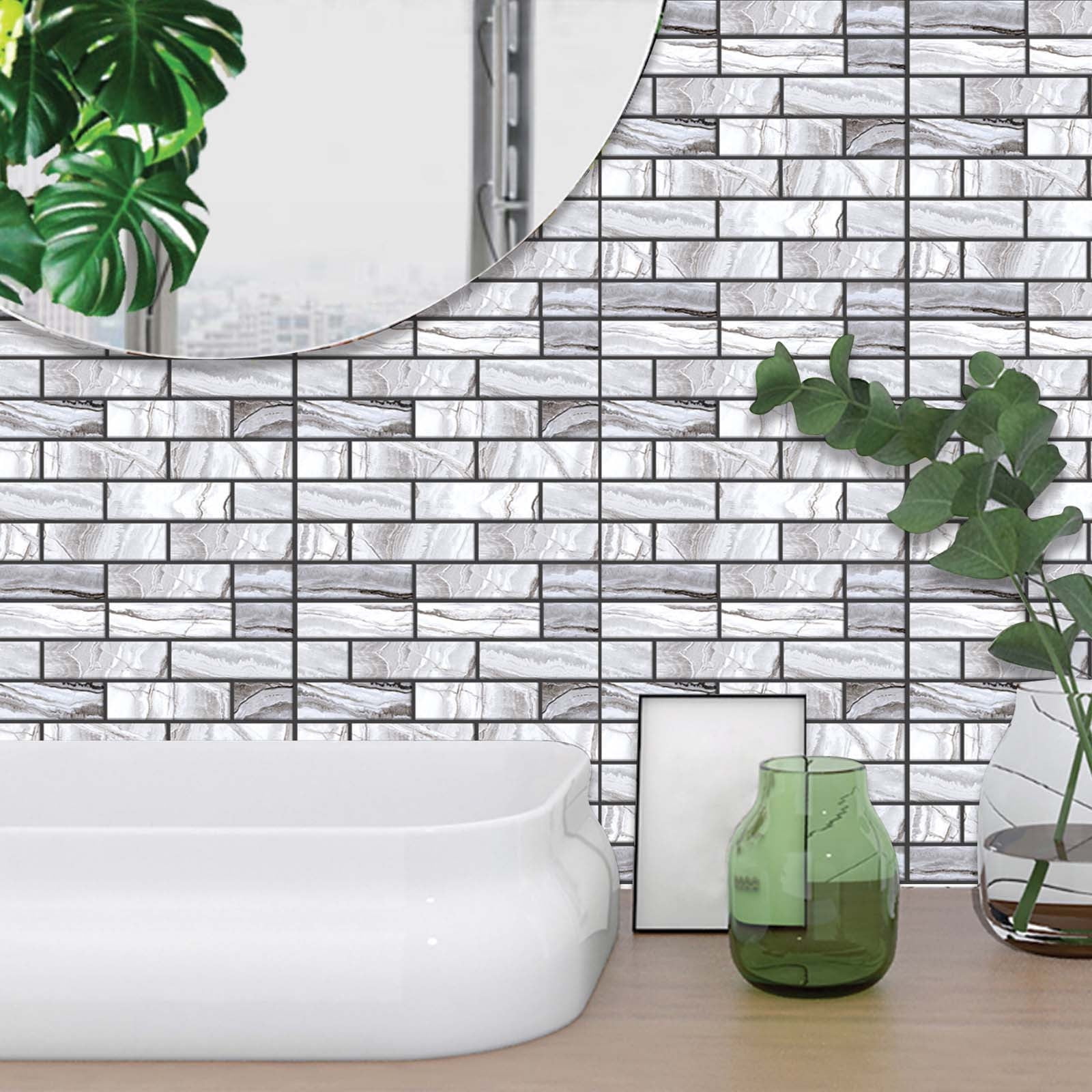 Gmogad Peel & Stick Tile Stickers - 5-Pack Kitchen Bathroom Wall Decals ...