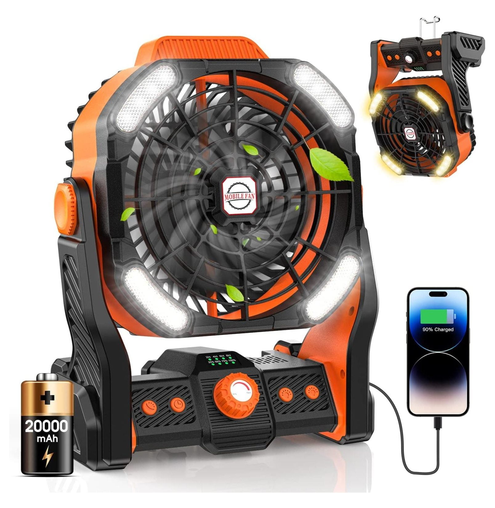 GnHoCh 20000mAh Battery Operated Portable Fan - Rechargeable Outdoor ...