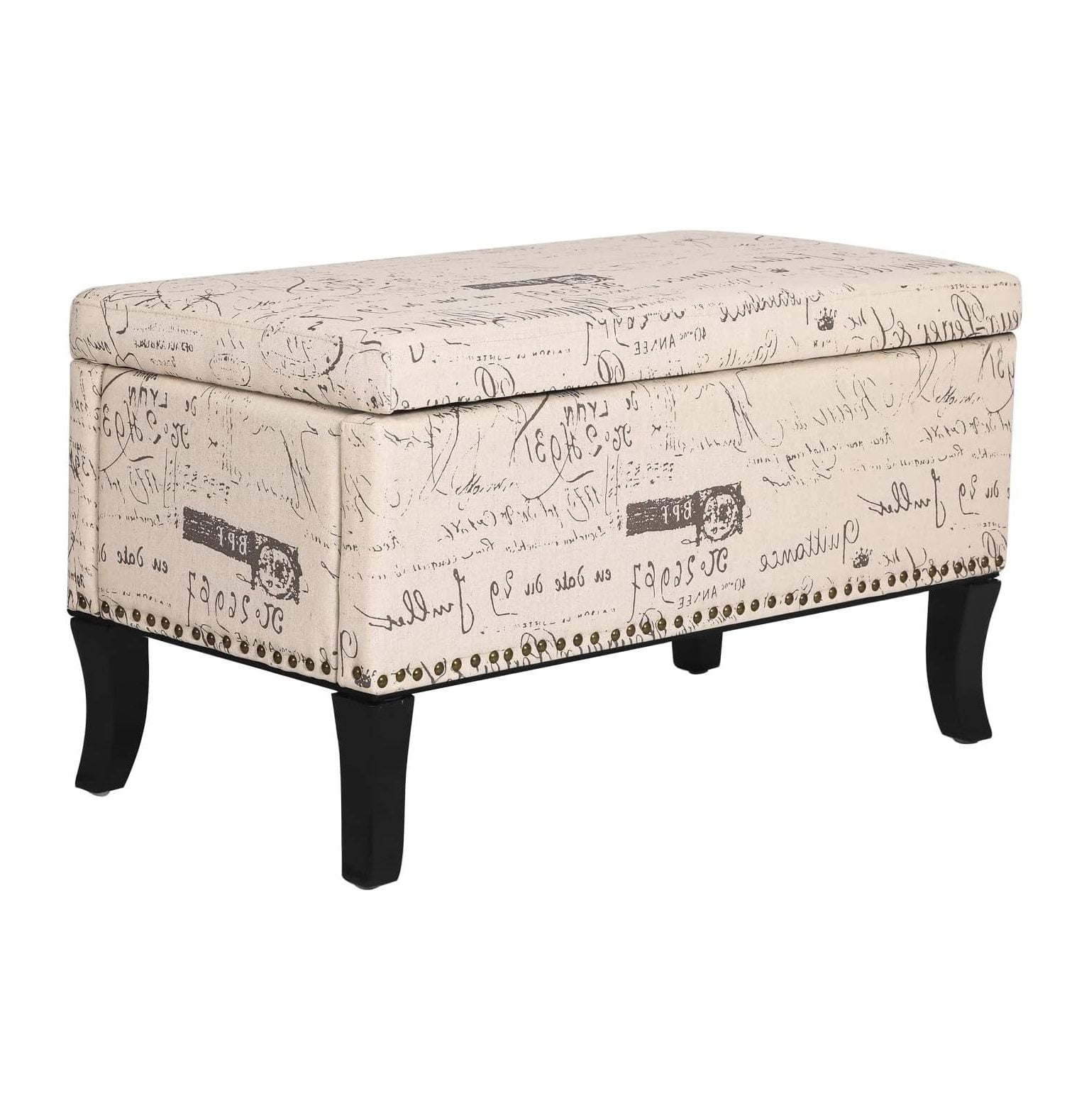GnHoCh 32 inch Rectangular Storage Ottoman Bench, Script Printed Linen ...
