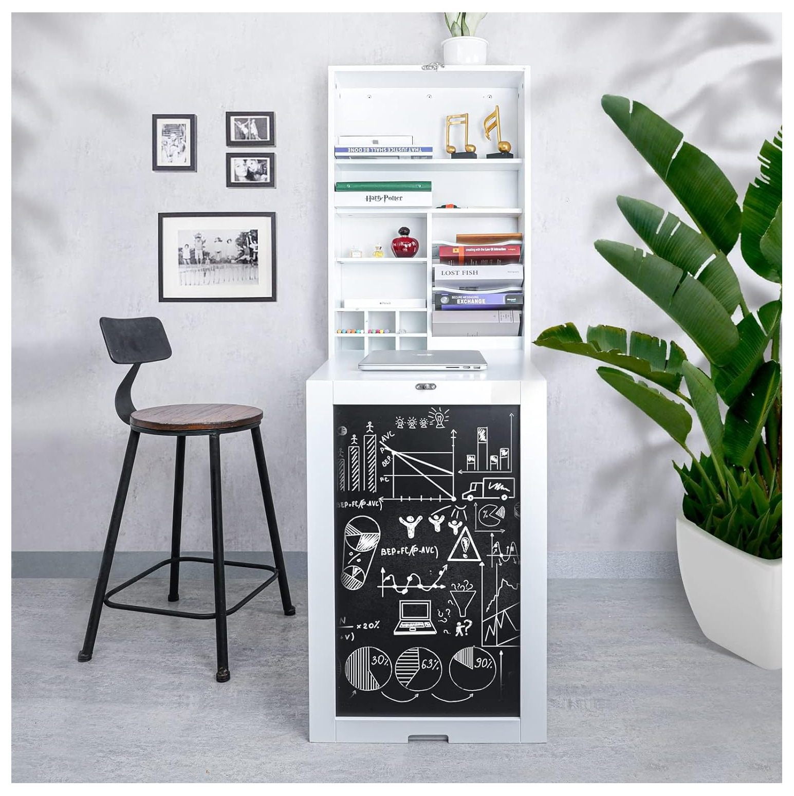 GnHoCh Collapsible Fold Down Desk Table/Wall Cabinet with Chalkboard ...