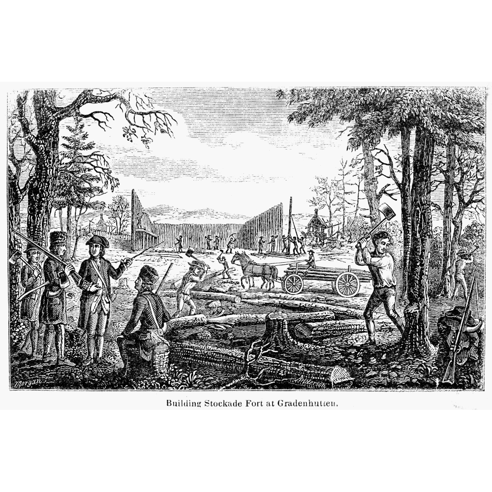 Gnadenhutten 1746. Nbuilding The Stockade Fort At The Moravian ...