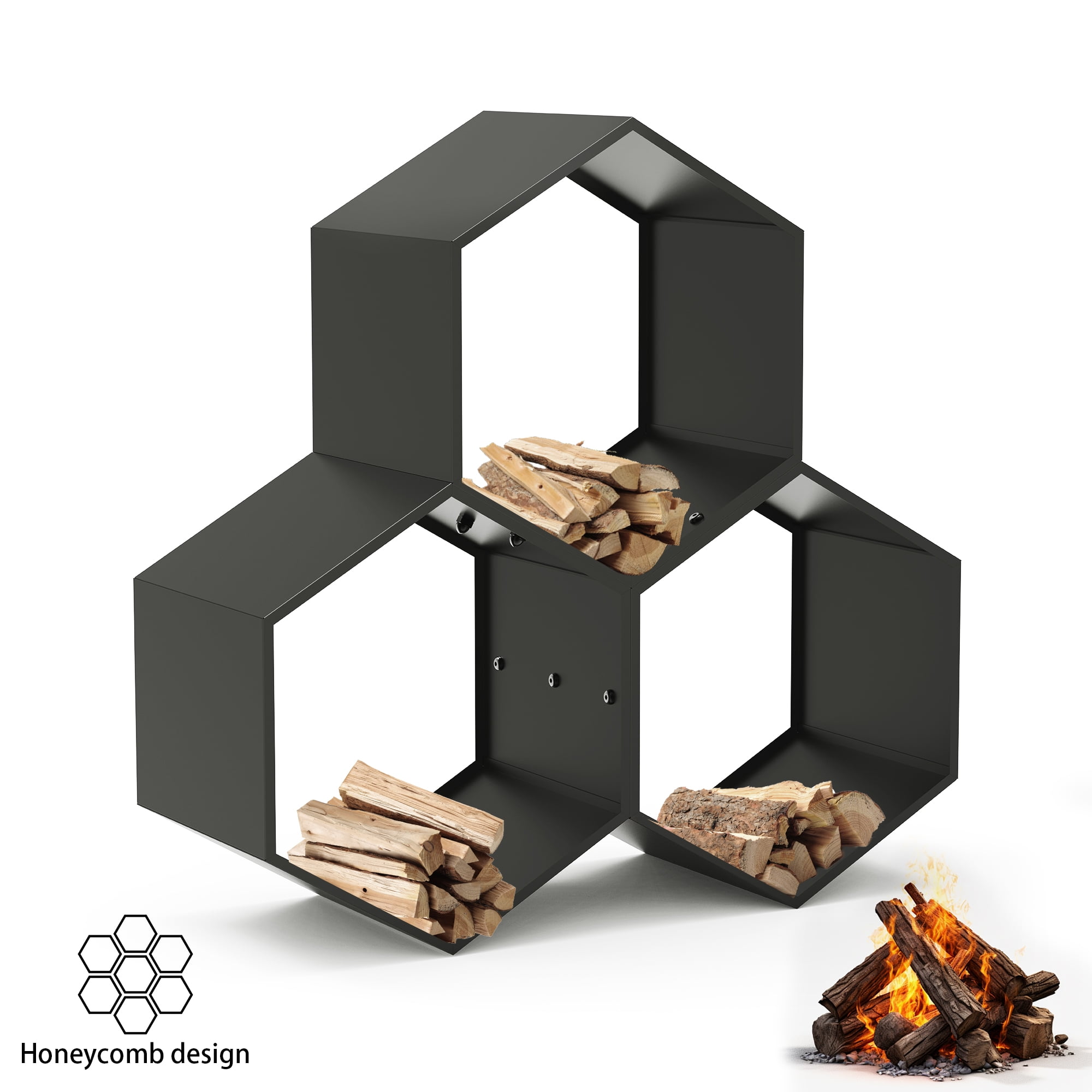 Gnee 20" Hexagon Firewood Rack Heavy Duty Wood Holders Outdoor Metal ...