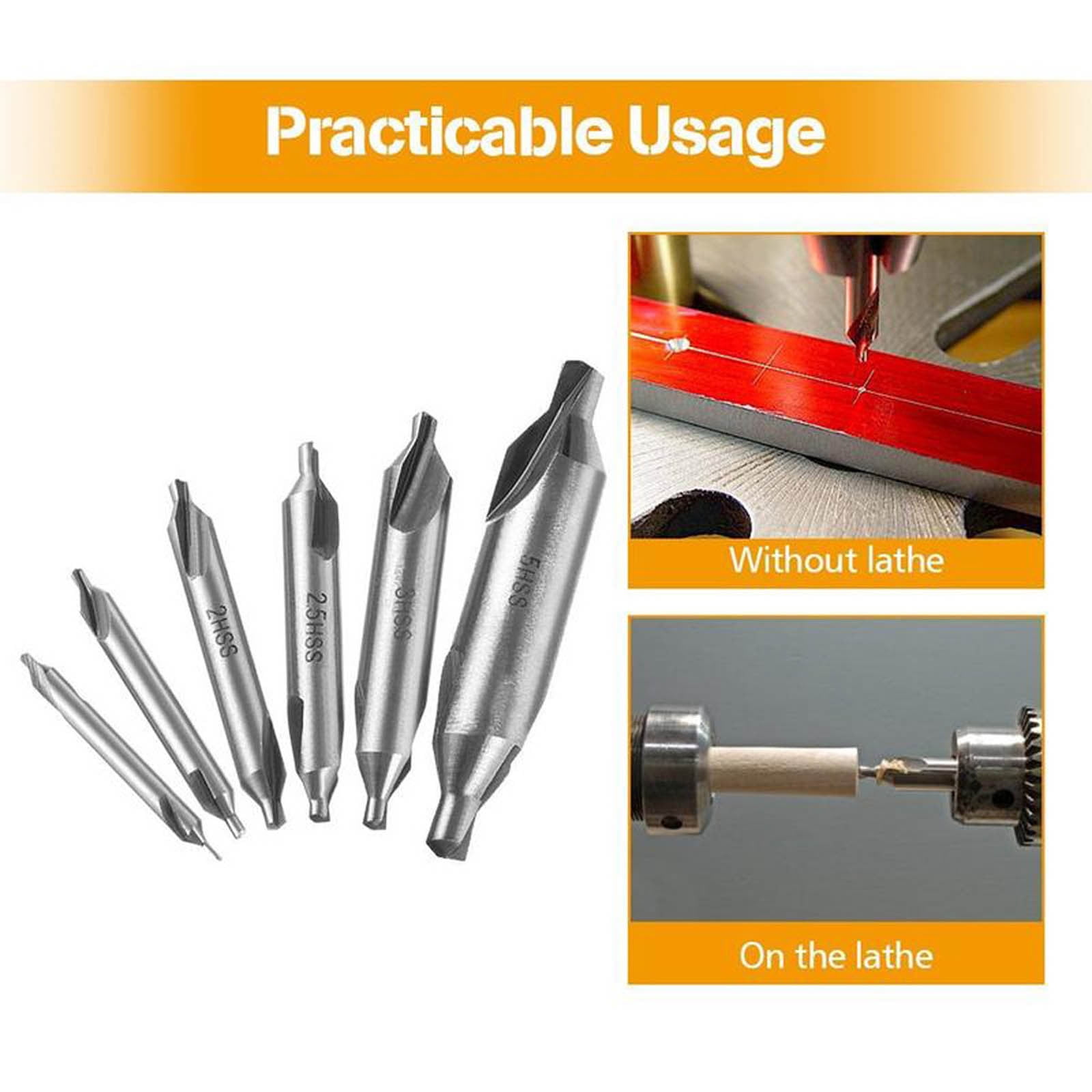 Gnmfd 6pcs High-Speed Steel Center Drill Bit Countersink Set for Lathe ...