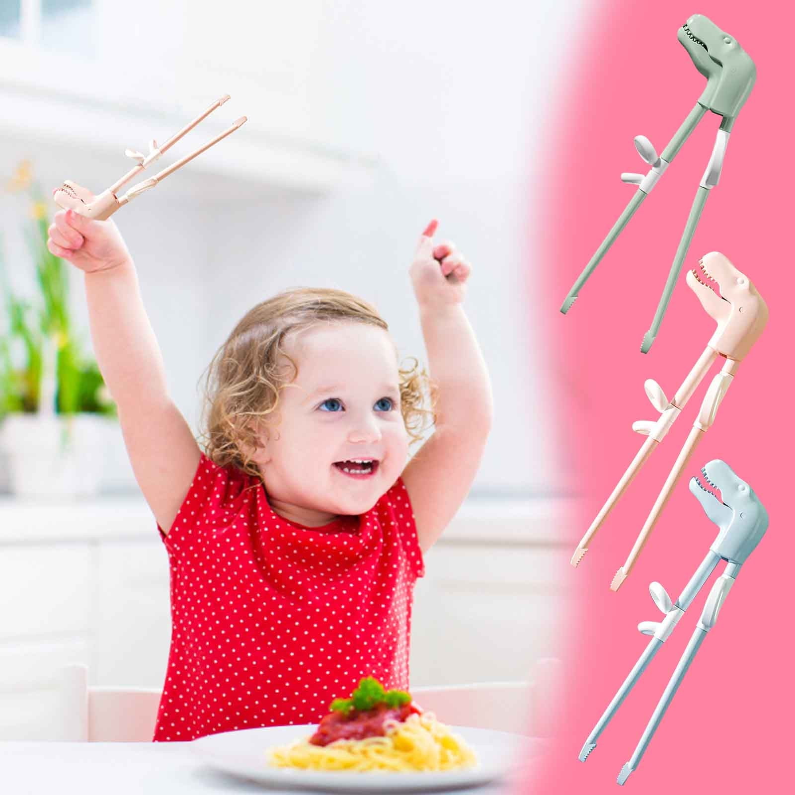Gnmfd Dinosaur Training Chopsticks for Beginners, Non-Slip Dimpled Tip ...