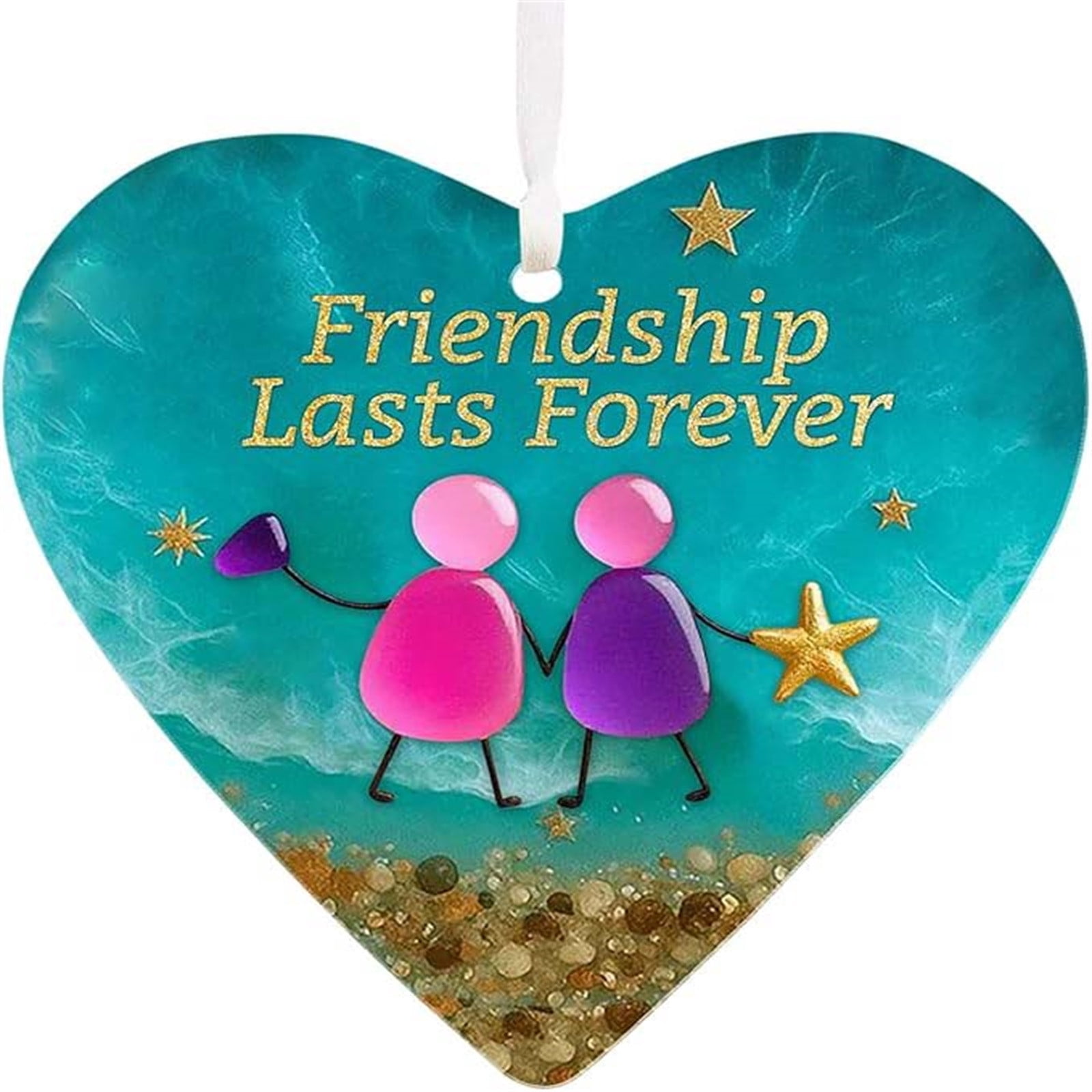 Gnmfd Heart-Shaped Sea Glass Friendship Ornament, Handcrafted Eternal ...