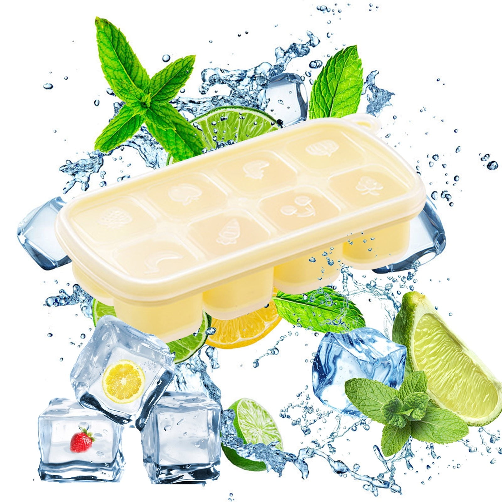 Gnmfd Ice Tray Flexible Rubber Ice Cube Mold with Lid for Homemade Ice ...