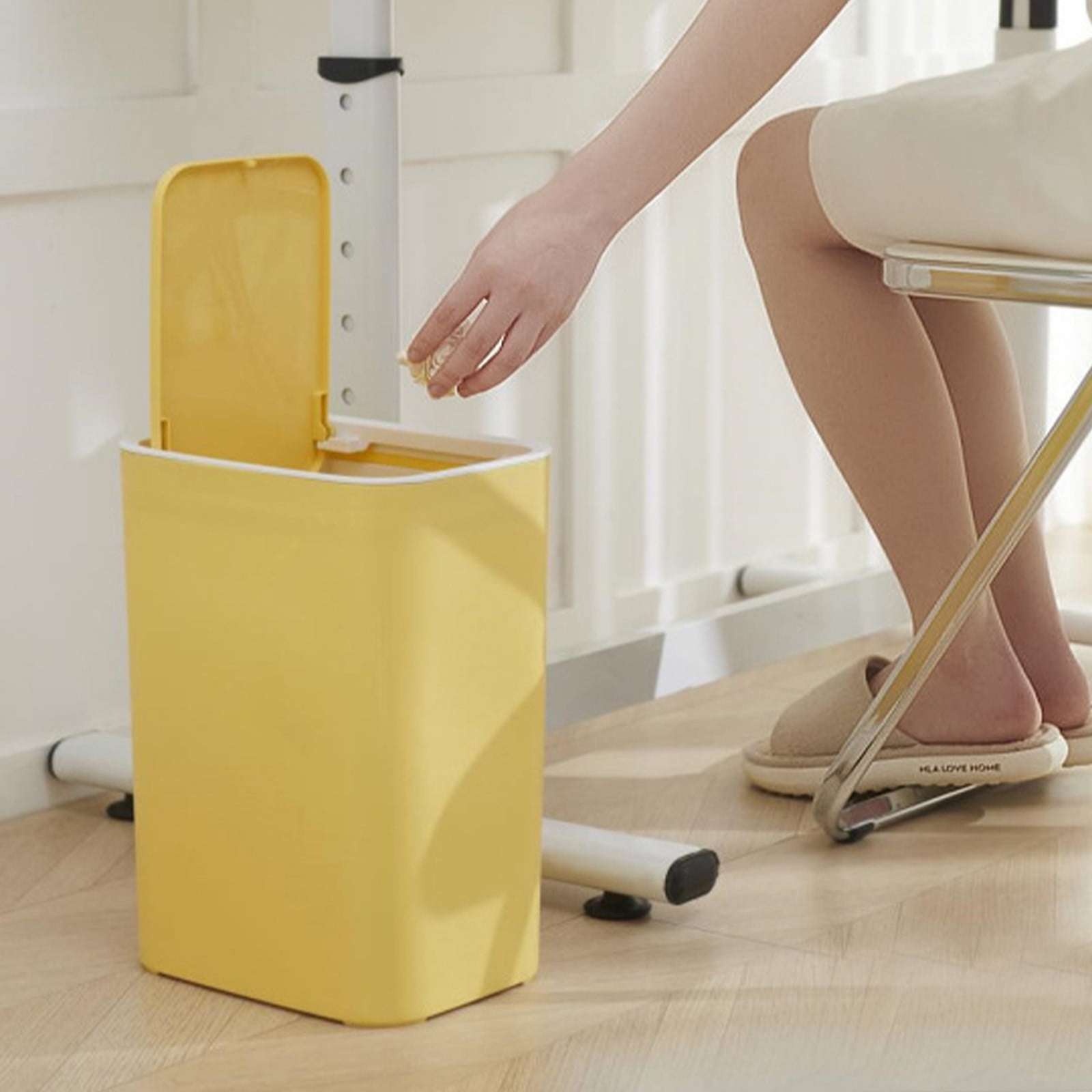 Gnmfd Push Type Trash Can with Lid Deodorant Bathroom Kitchen Waste Bin ...