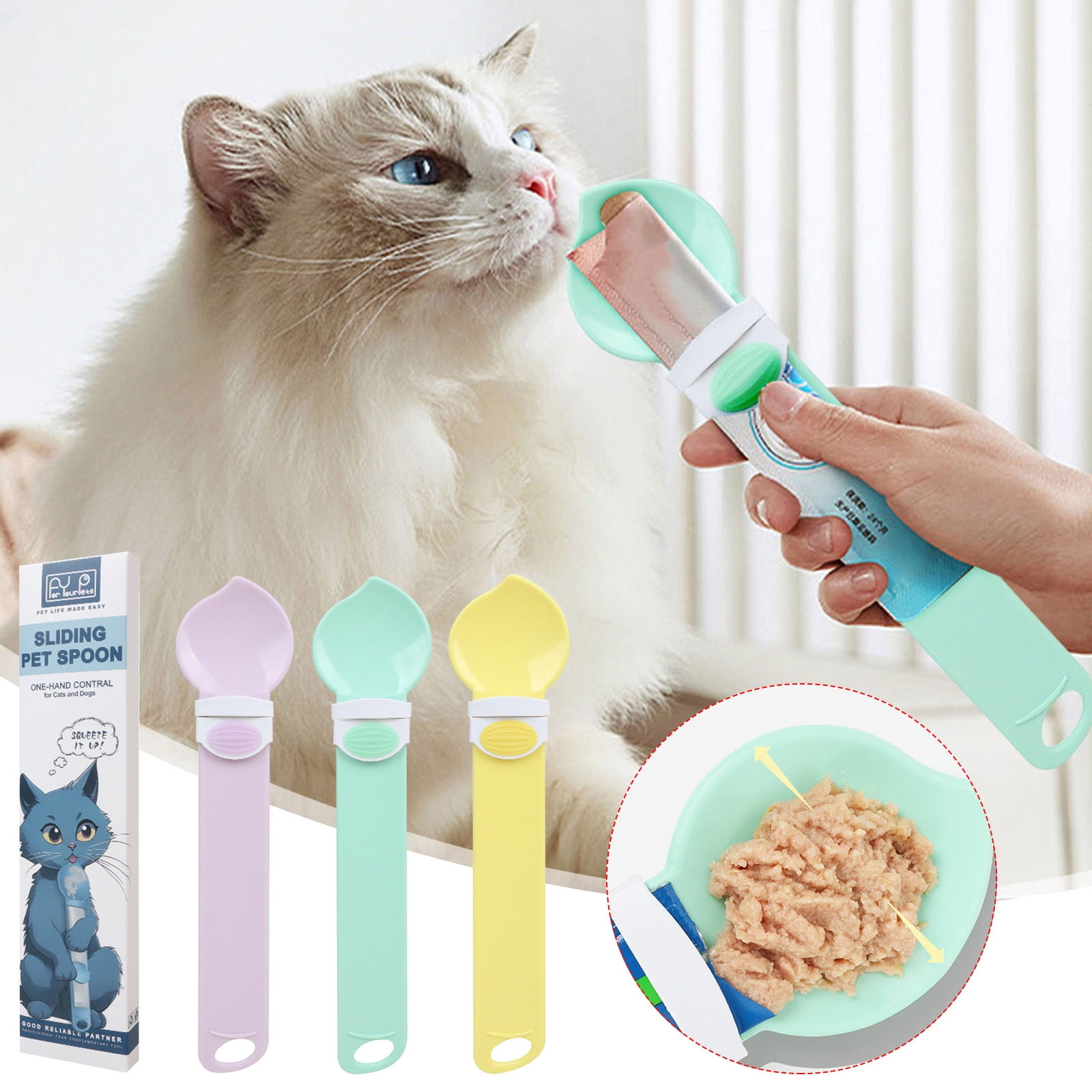 Gnmfd Wet Treat Dispenser Cat Food Spoon Push-Pull Feeder ...