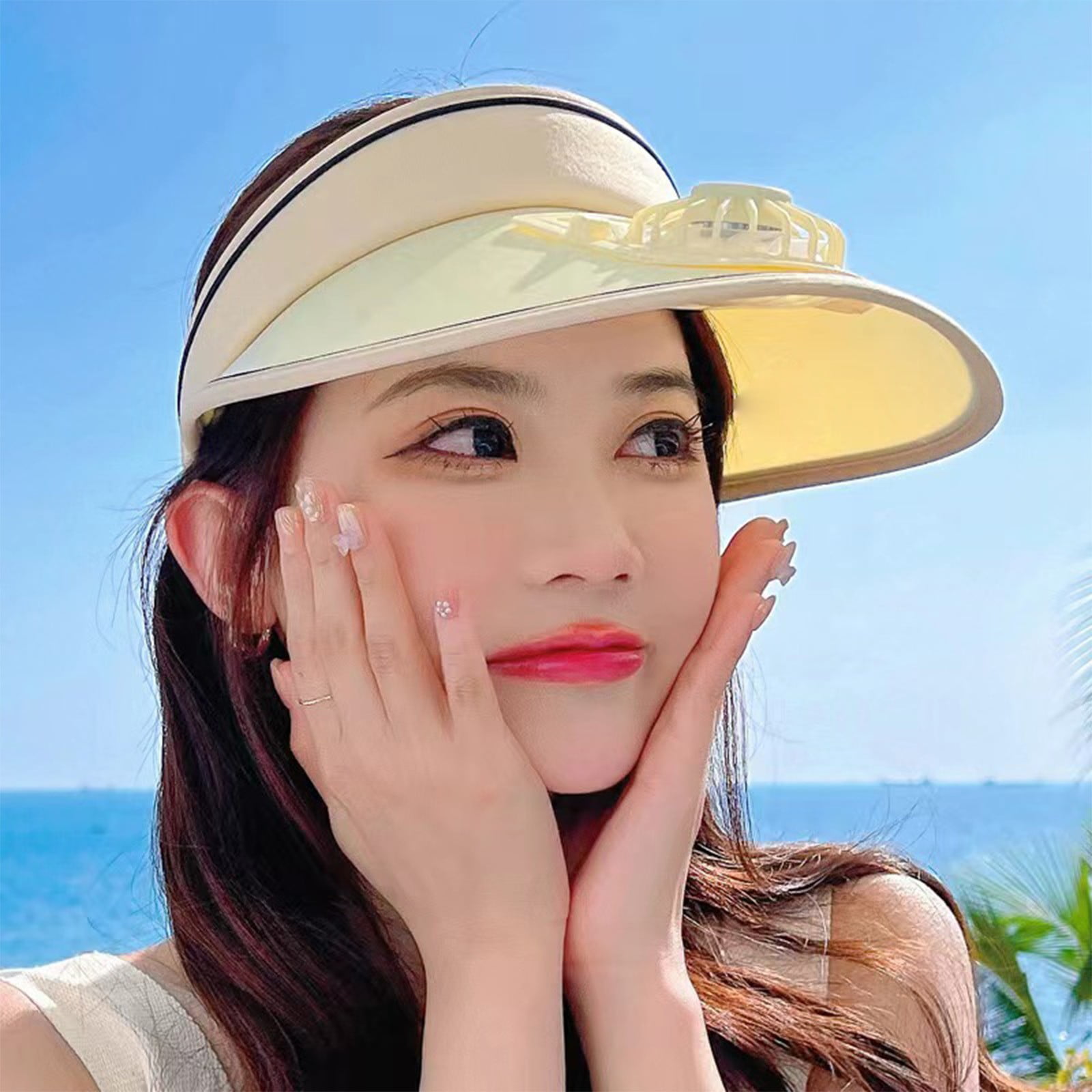 Gnobogi Camping Accessories Hiking Supplies Rechargeable Fan Sunscreen Sun Hat Adjustment Size ...