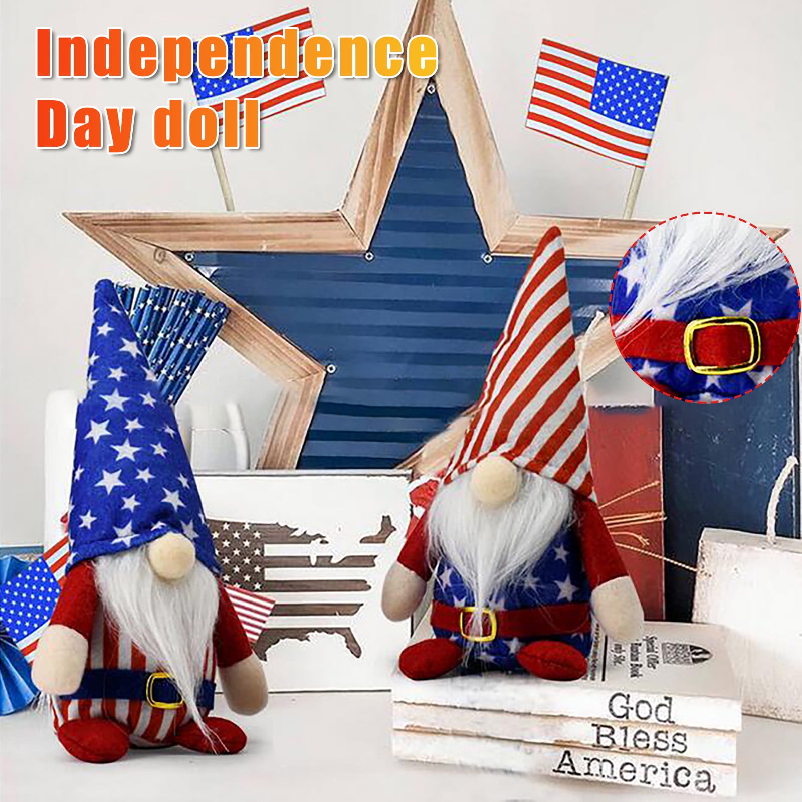 Gnobogi Pentagram Independence Day Pointed Hat Faceless Old Man Doll Dwarf Doll, 4th of July ...