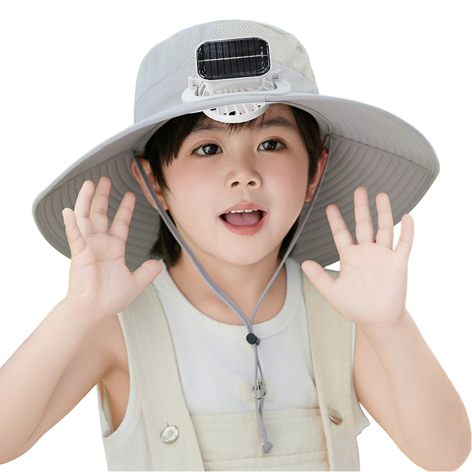 Gnoleg on Sale Children's Sun Hat with Solar Fan Outdoor Wide Edge ...
