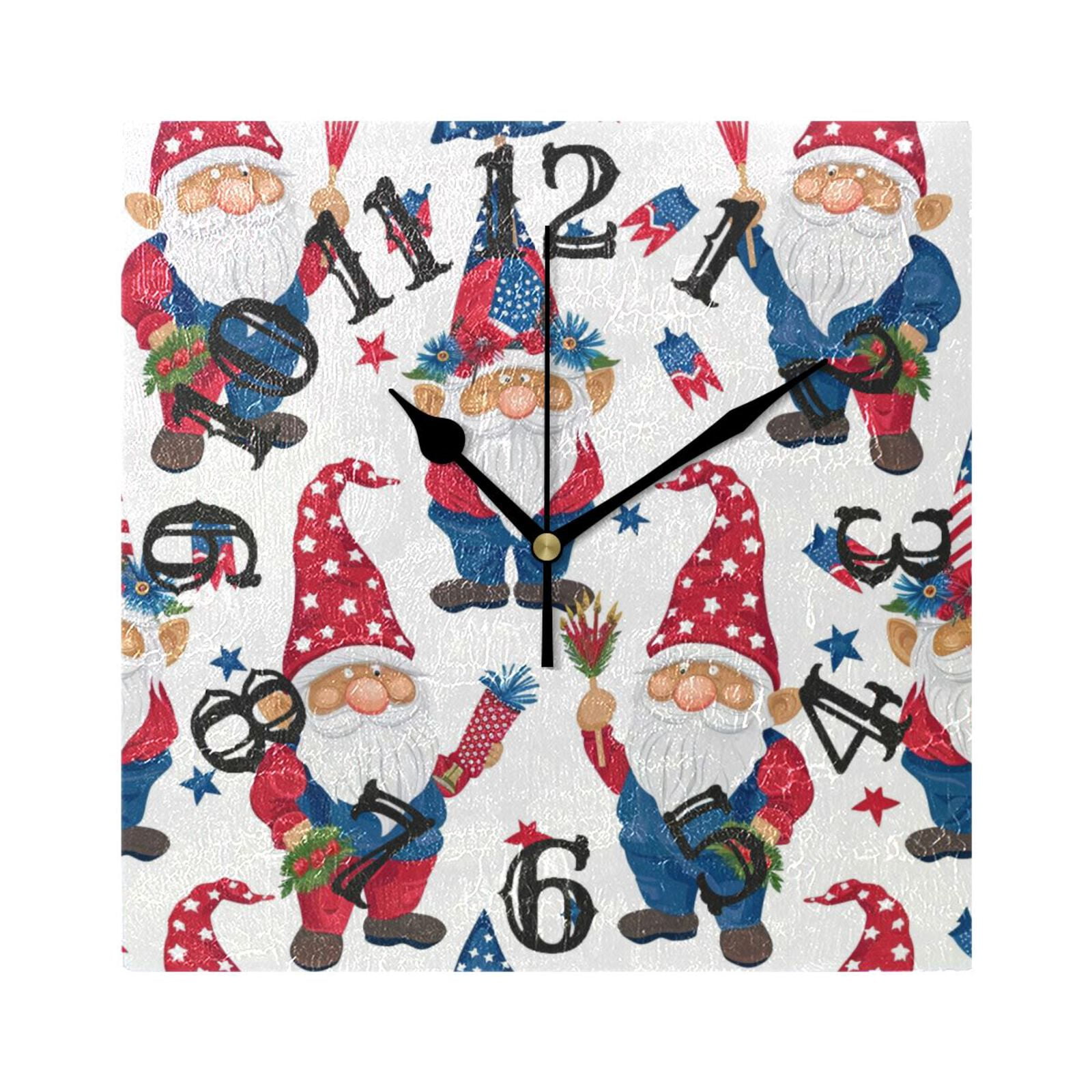 Gnome American Flags Wall Clock Square Silent Non Ticking Battery ...