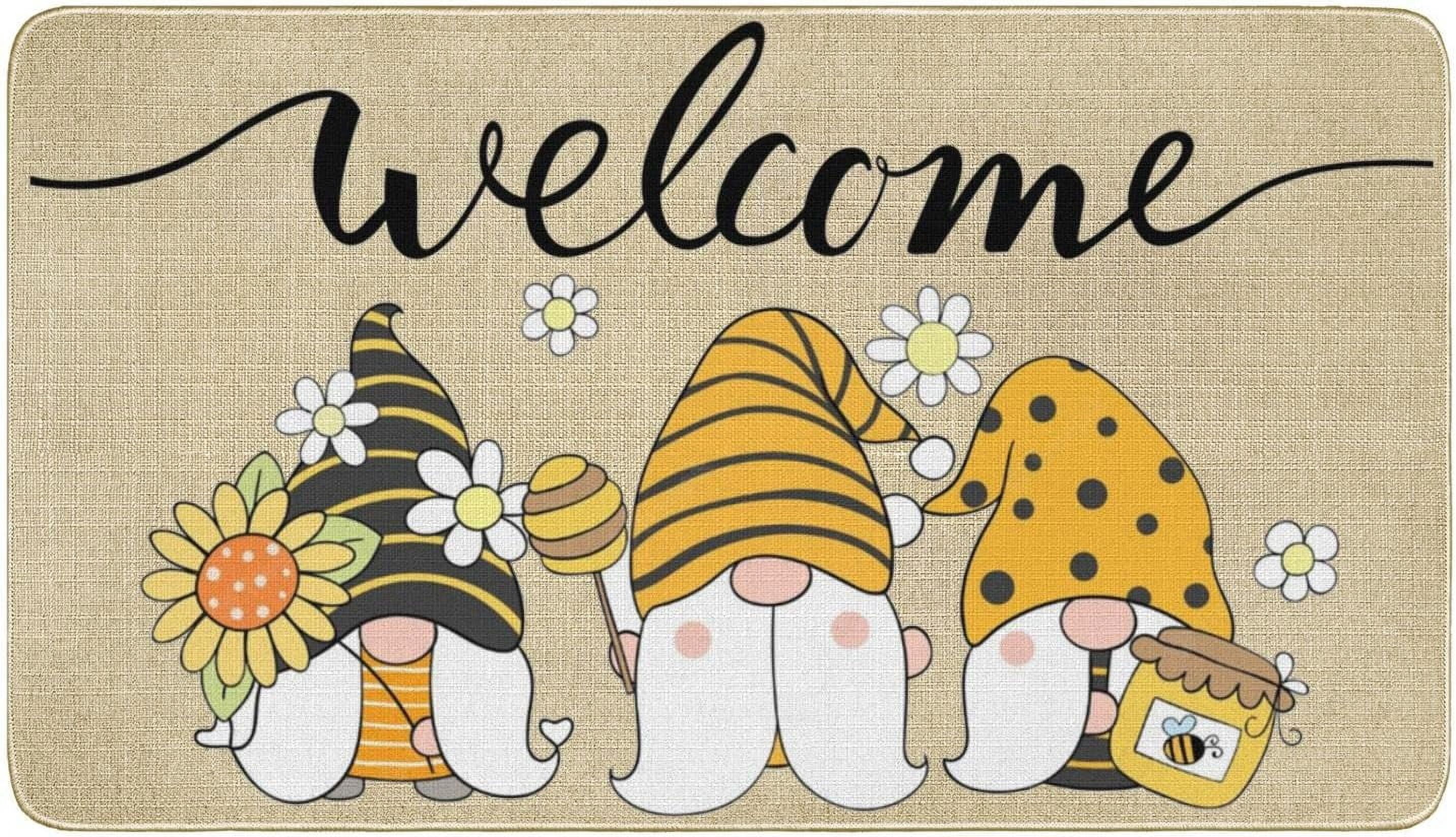 Gnome Bee Beautiful Kitchen Mats Cute Outdoor Rug Autumn Funny Doormat ...