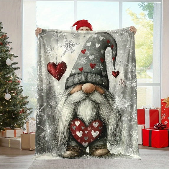Gnome Blanket - Soft Flannel All-Season Throw With Heart & Snowflake ...