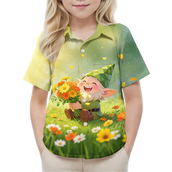 Gnome Button Down Shirt for Boys, Short Sleeve Kids Shirt with All Over ...