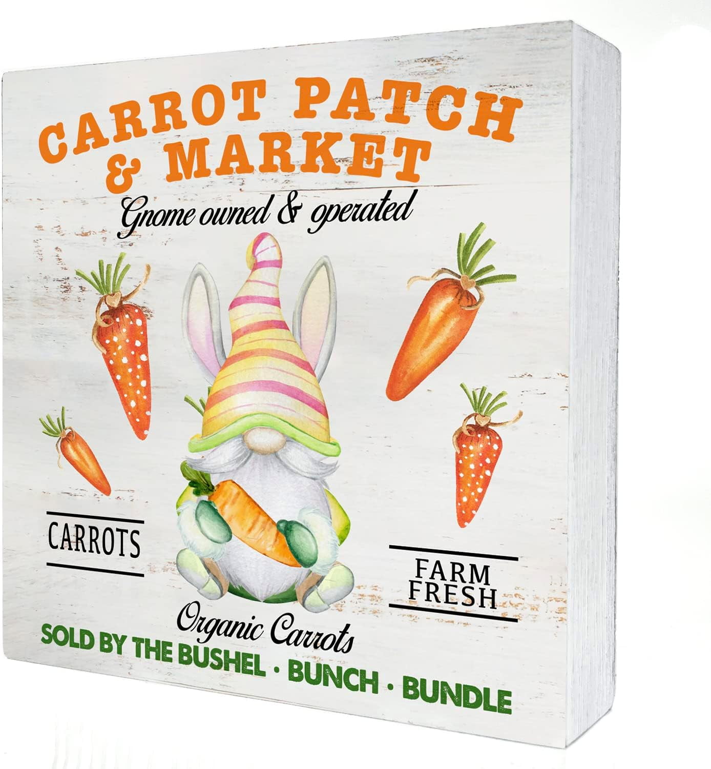 Gnome Carrot Patch Wood Box Sign Home Decor Rustic Spring Easter Bunny Wooden Box Sign Block ...