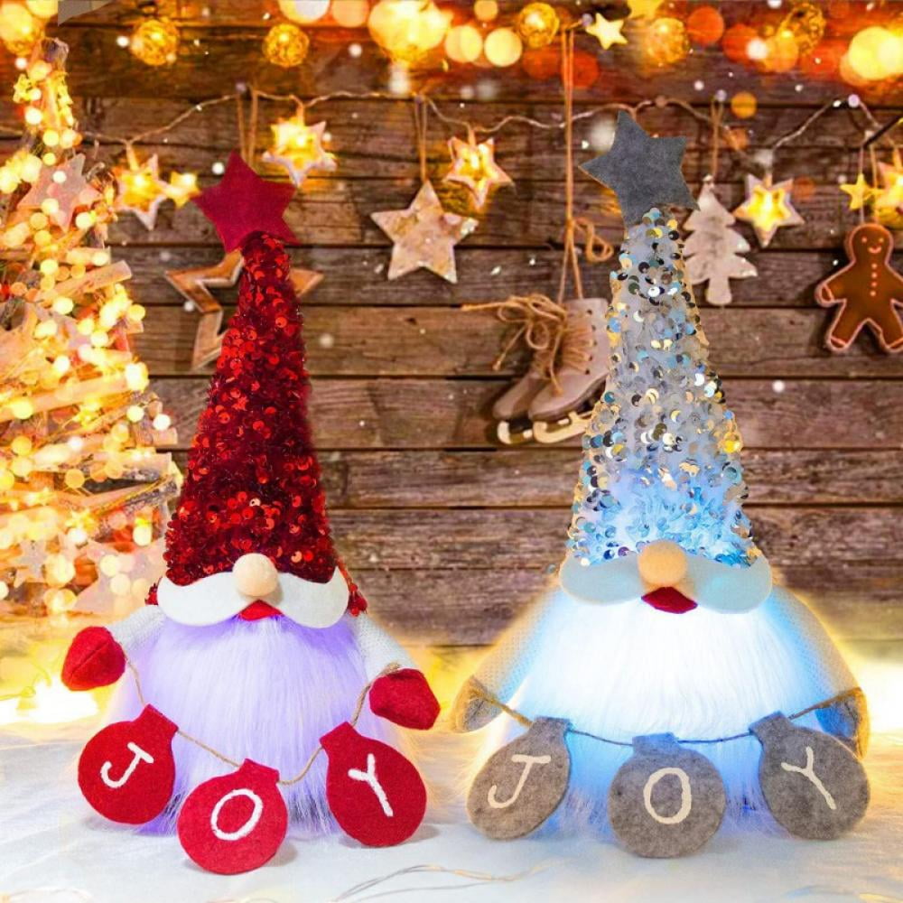Gnome Christmas Decorations with Led Light,2 Pack Sequins Handmade ...