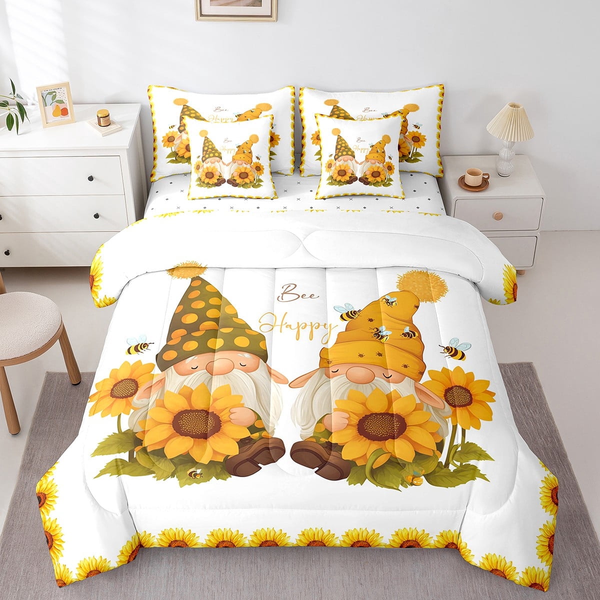 Gnome Comforter Set Queen Size,Cartoon Gnomes Bedding Set Teens ...