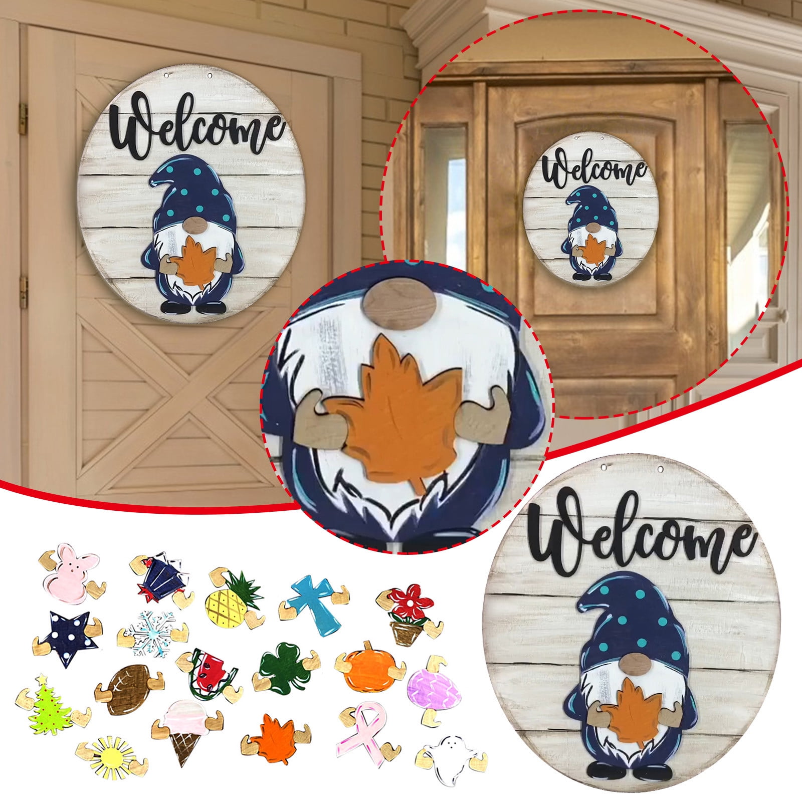 Gnome Door Hanger Seasonal Welcome Sign with Interchangeable Holiday ...