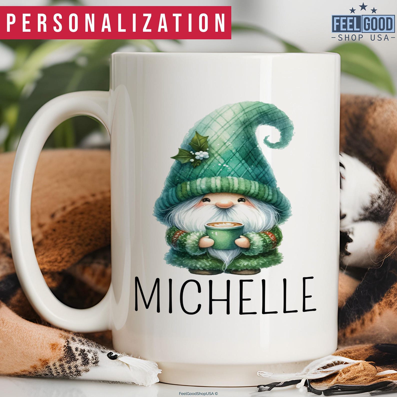 Gnome Drinking Latte Mug, Personalized Gnome Drinking Latte Gift ...