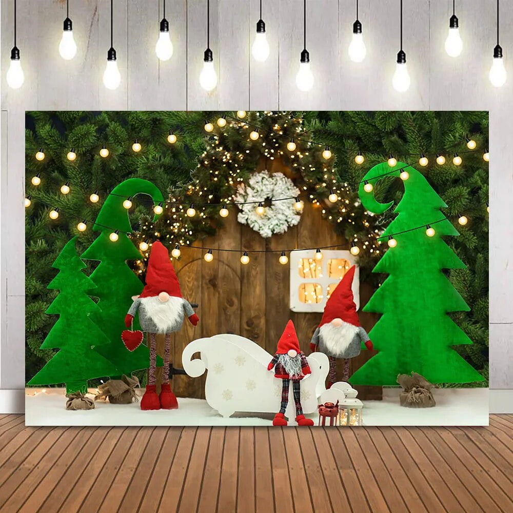 Gnome Elf Log Cabin Christmas Background Winter Snow Forest Backdrop ...