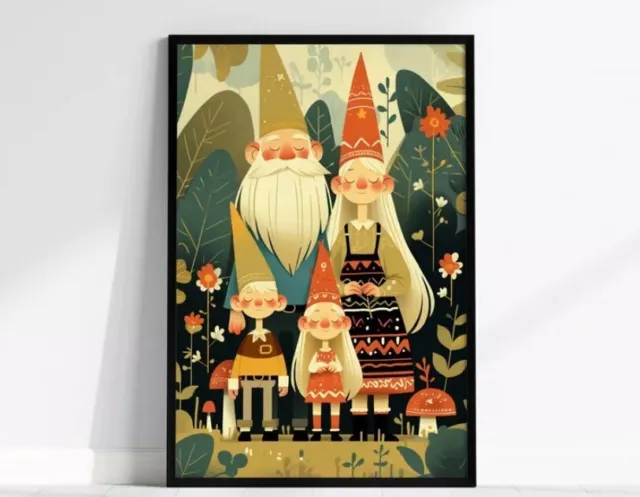Gnome Family Portrait Wall Art Cute Garden Gnomes Poster NO FRAMED ...