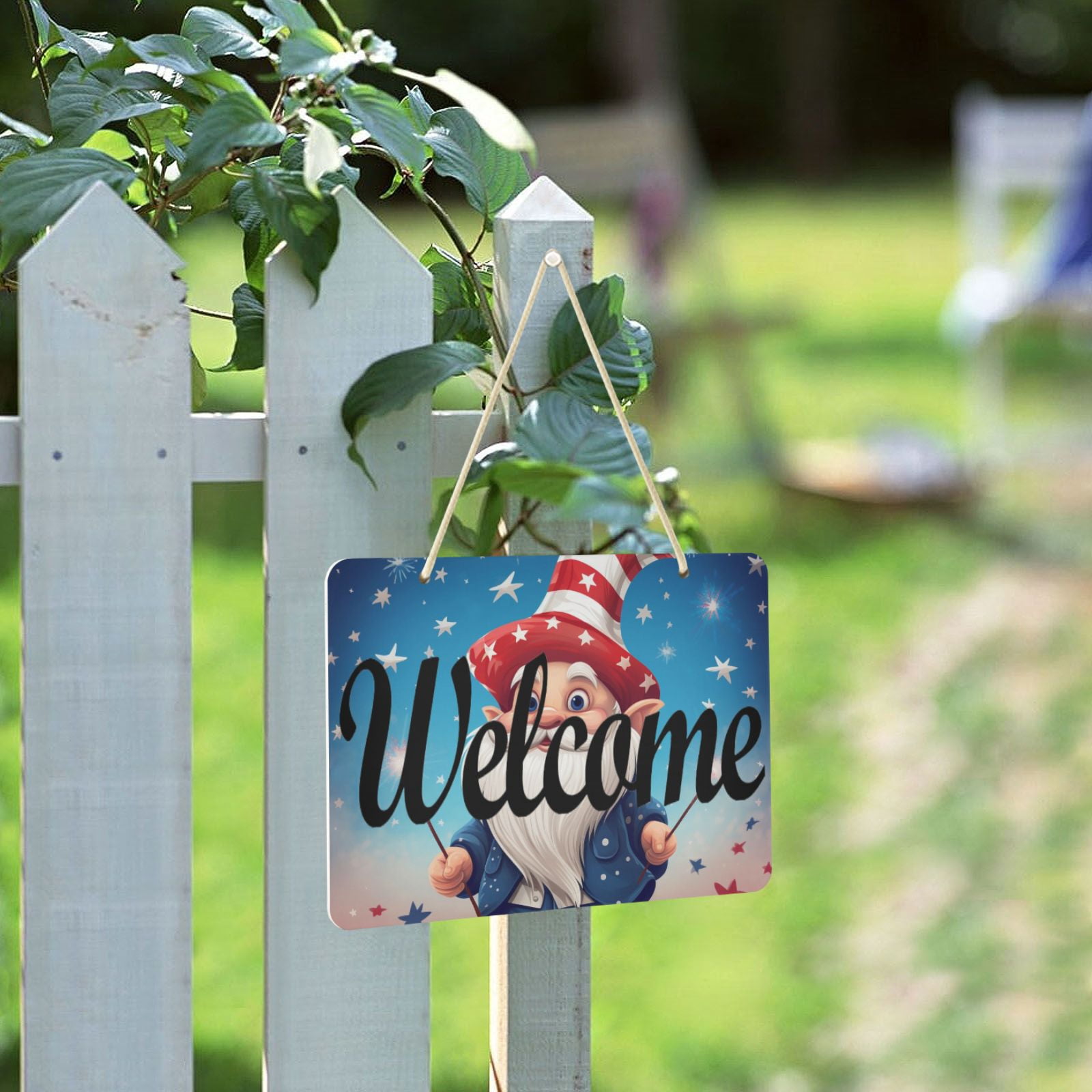 Gnome Fireworks American Flags Welcome Sign for Front Door Porch Wreath ...