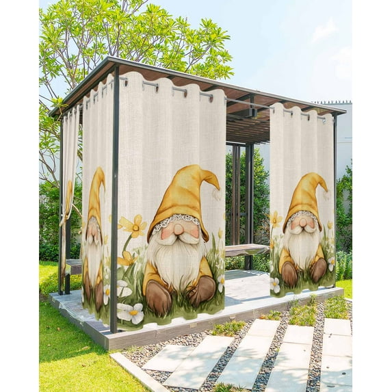 Gnome Flower Outdoor Curtains for Patio, Vintage Yellow Dwarf Floral ...