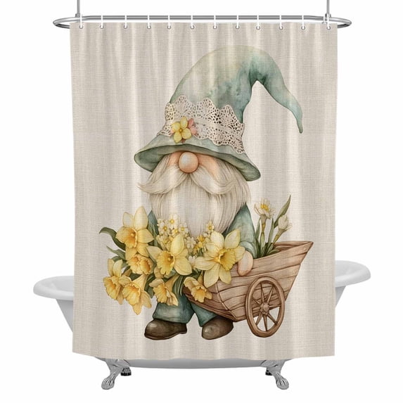 Gnome Flower Shower Curtain for Bathroom, Vintage Green Dwarf Yellow ...