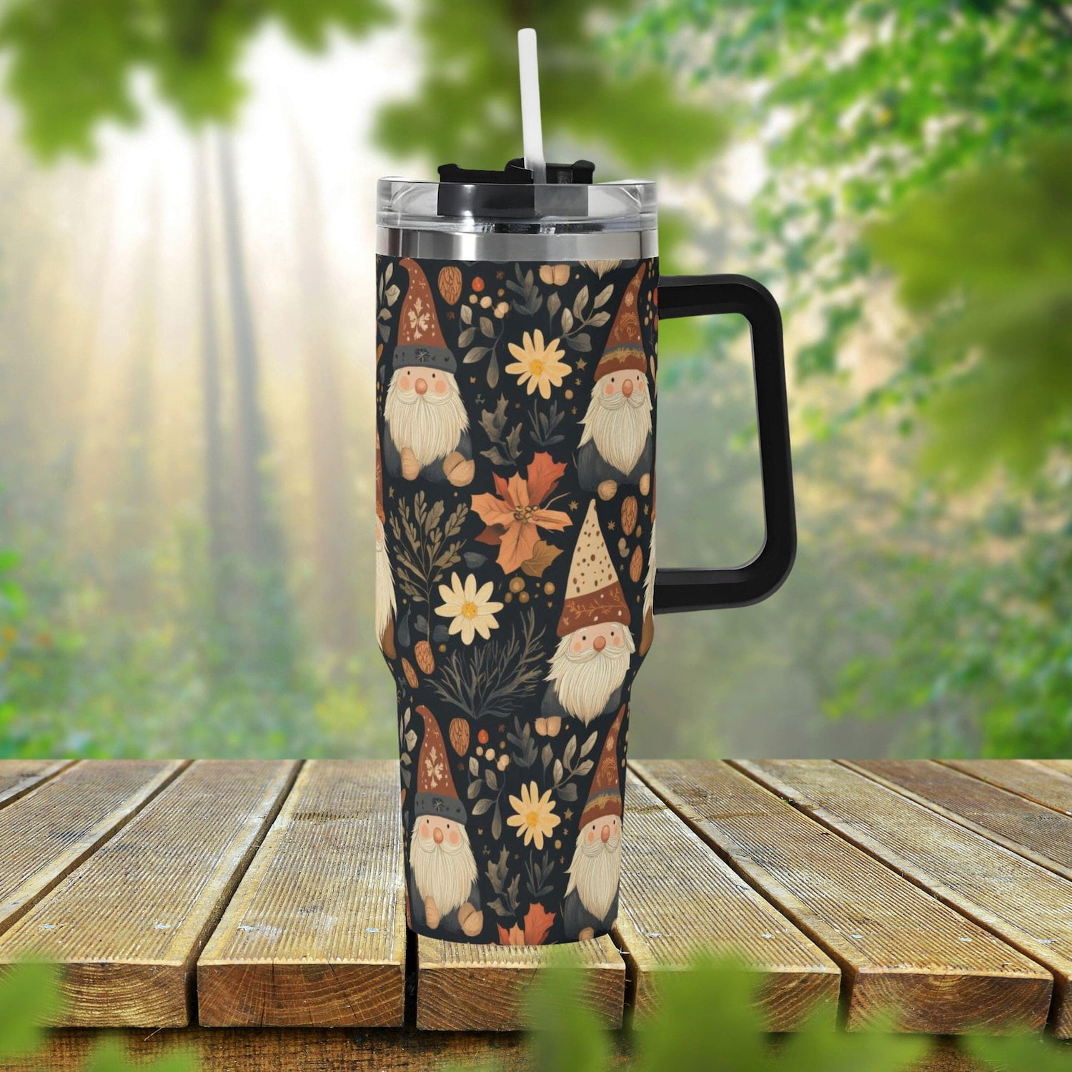 Gnome Forest 40oz Stainless Steel Tumbler With Handle and Straw, Cute ...