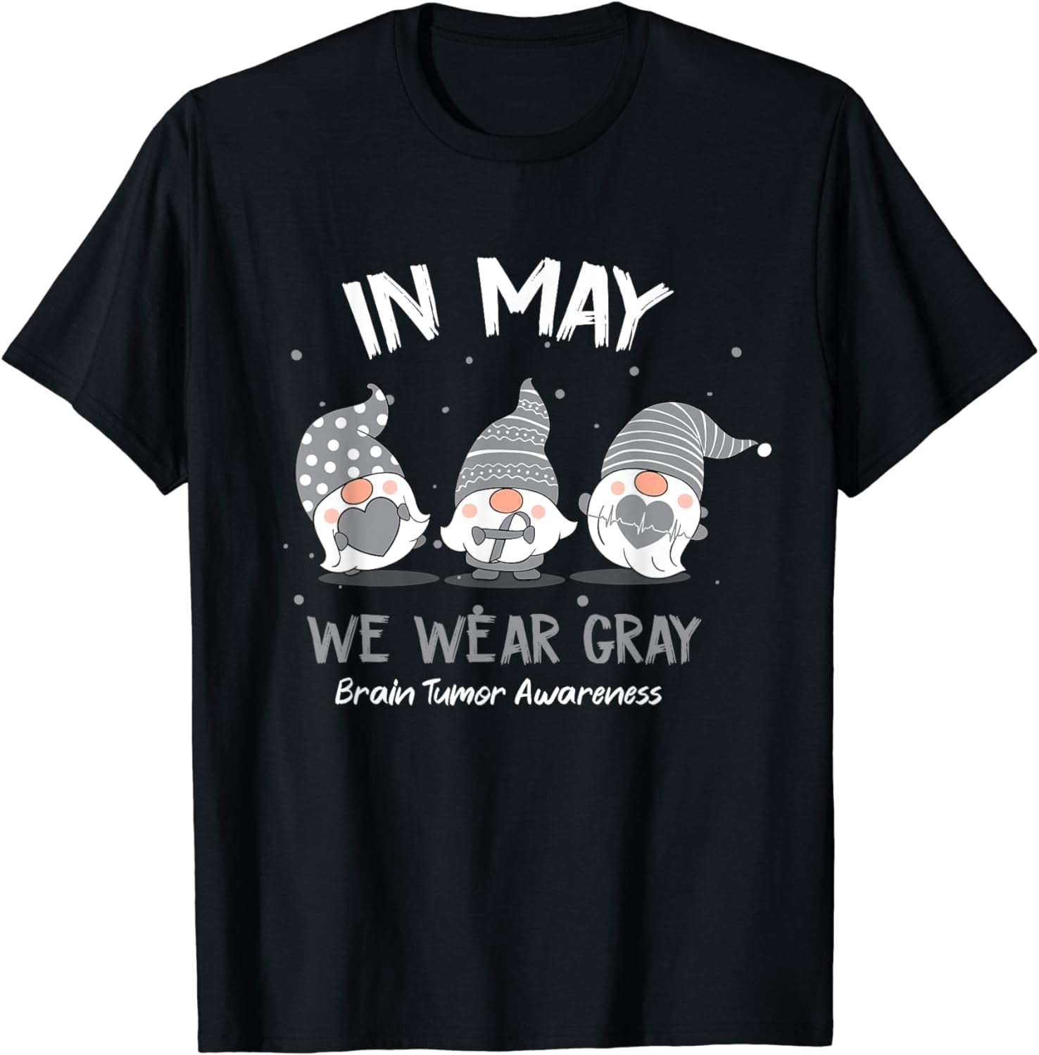 Gnome In May We Wear Gray Ribbon Brain Tumor Awareness T-Shirt ...