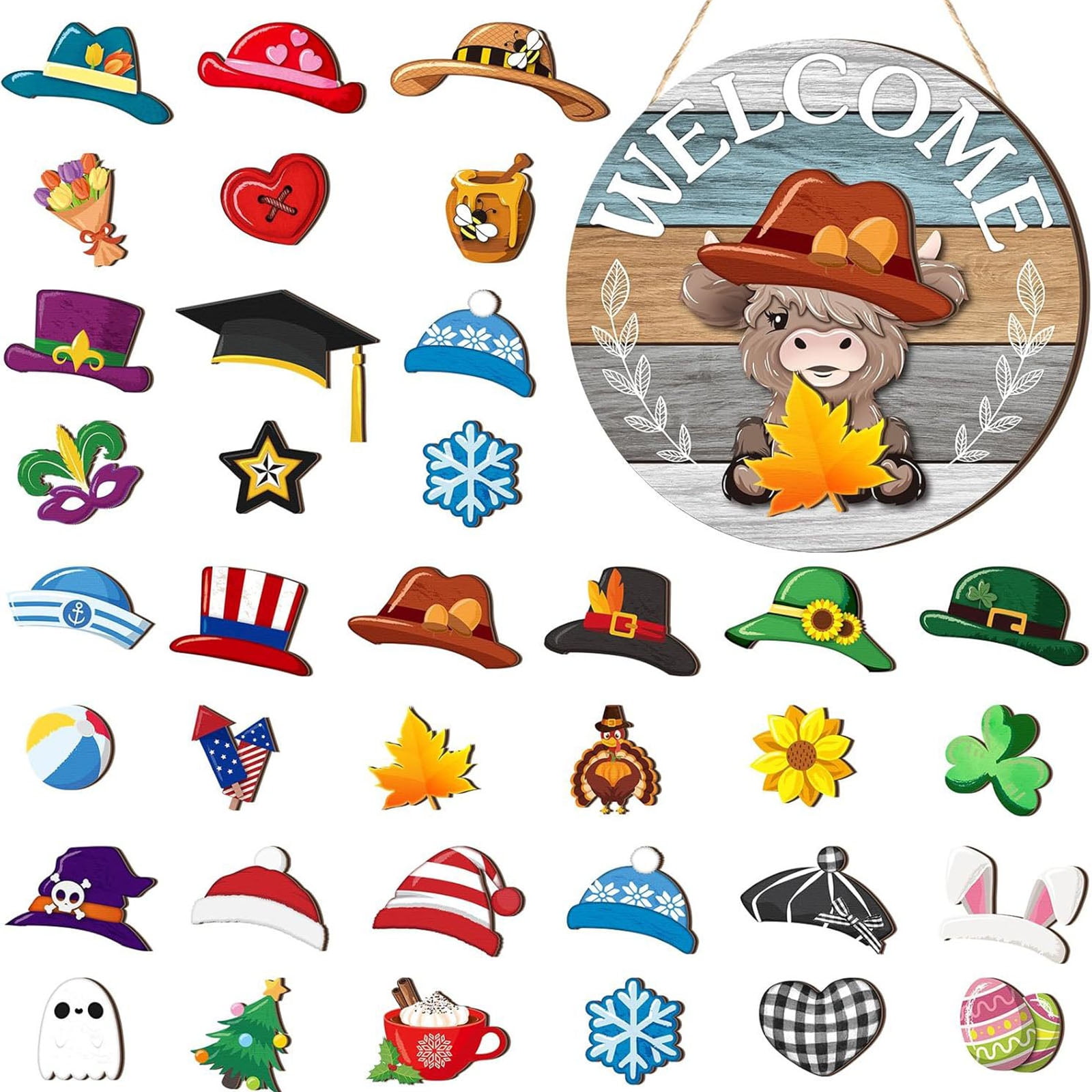 Gnome Interchangeable Welcome Sign Front Door 30 Pack Seasonal Wooden ...