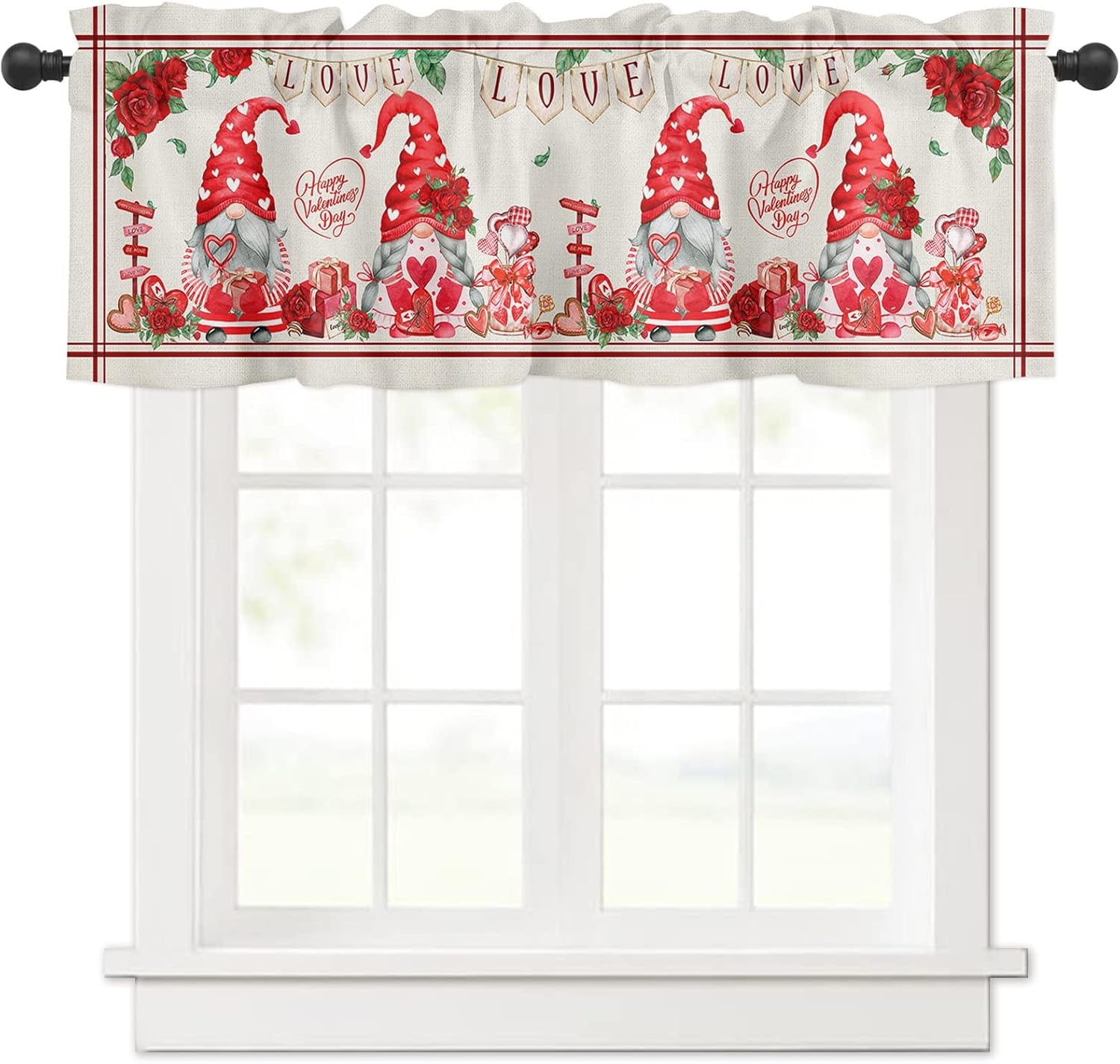 Gnome Kitchen Curtain Valance Festivity Xmas Holiday, Rod Pocket ...