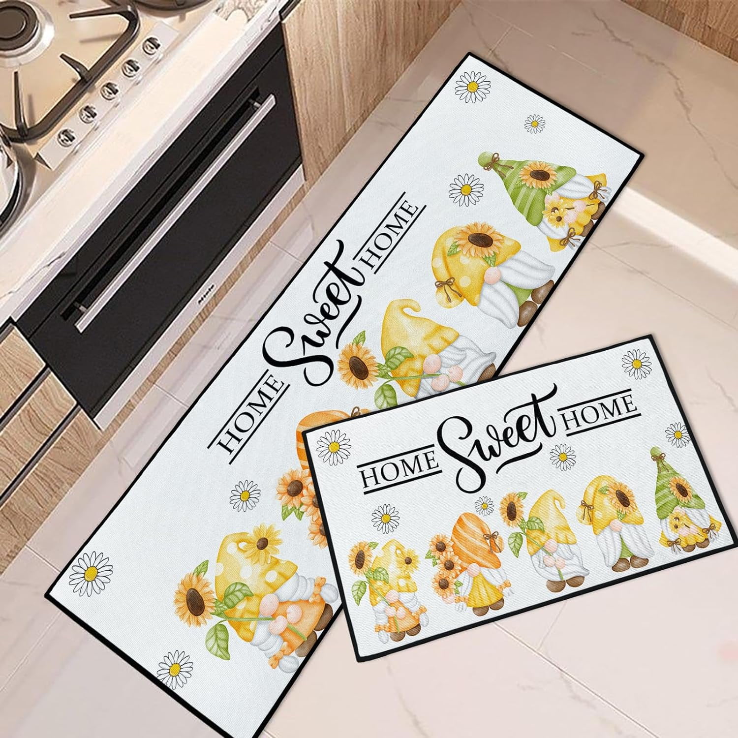 Gnome Kitchen Rugs and Mats Non Skid Washable Set of 2, Daisy and ...