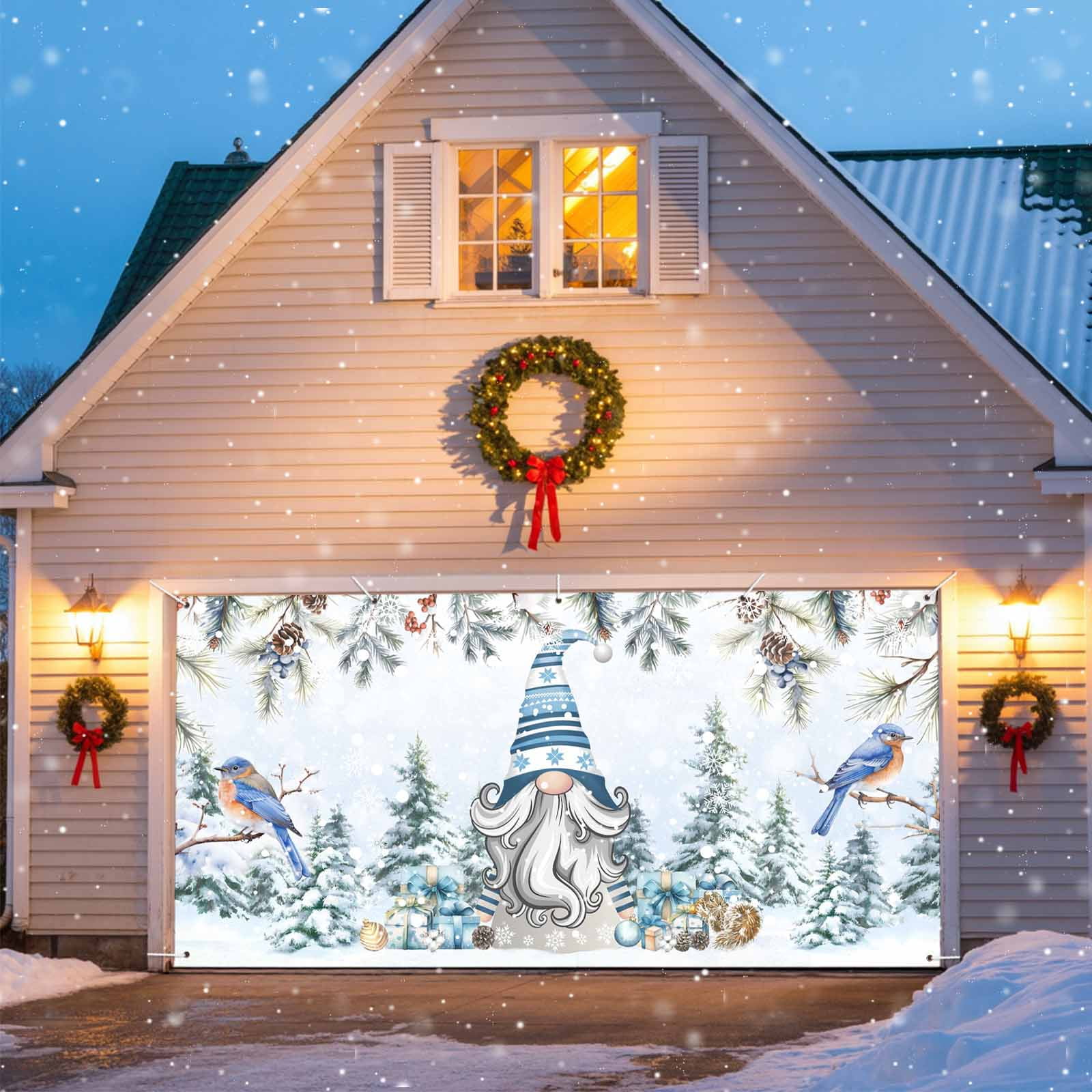 Gnome Pine Tree Forest Christmas Garage Door Decorations, 6x13ft Garage ...