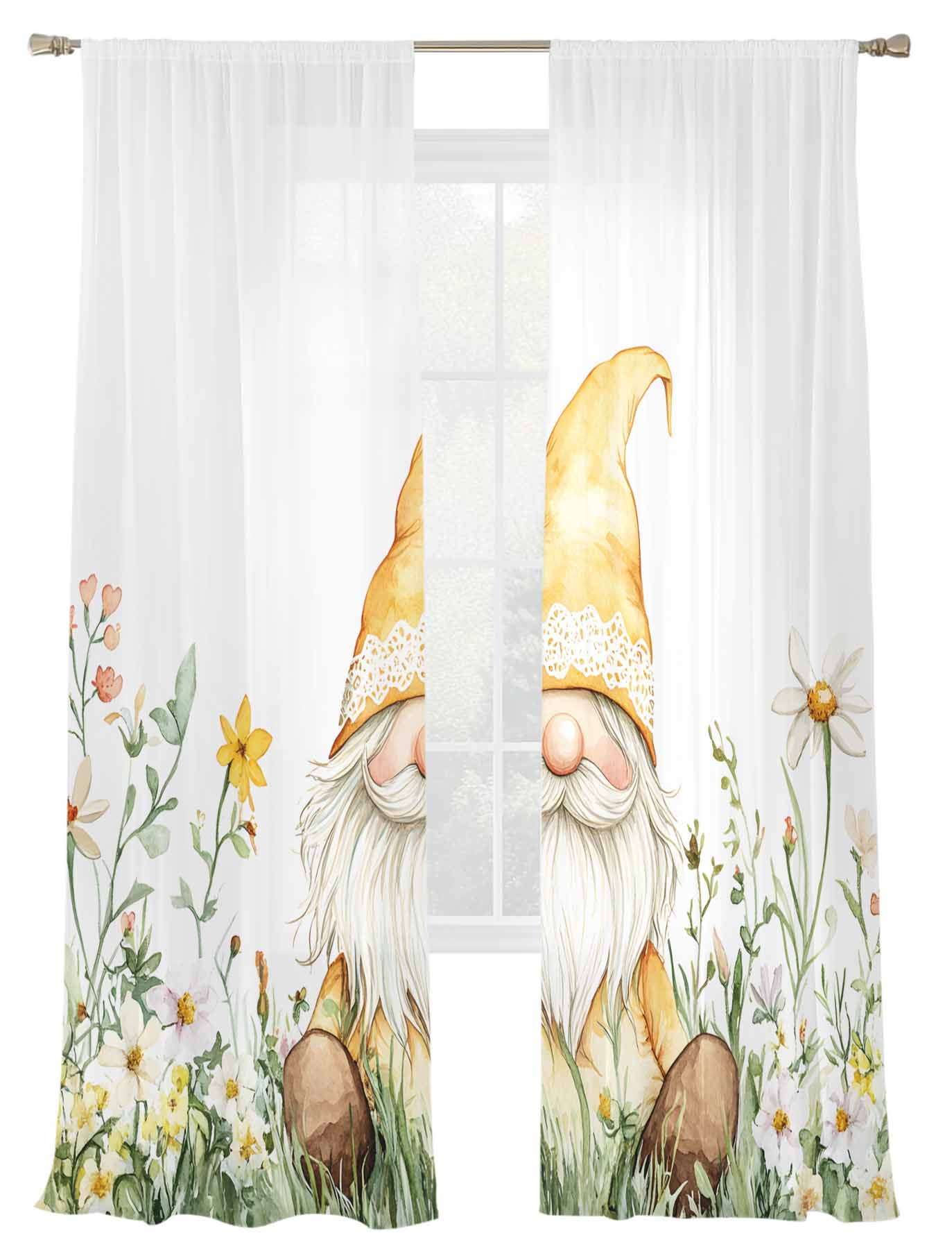 Gnome Plant Sheer Curtains for Living Room Bedroom, Vintage Yellow ...