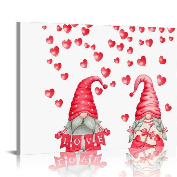 Gnome Romantic Red Hearts Canvas Print Wall Decorations, Canvas Wall ...