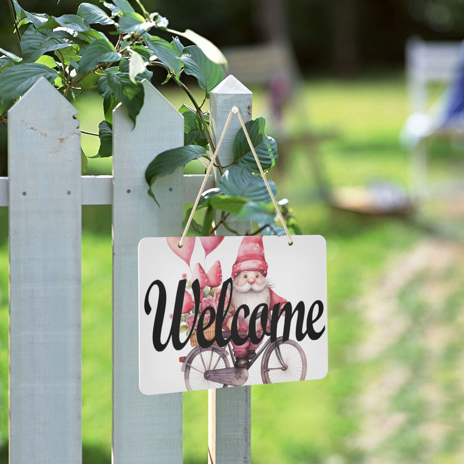 Gnome Roses Flowers Bike Welcome Sign for Front Door Porch Wreath Door ...