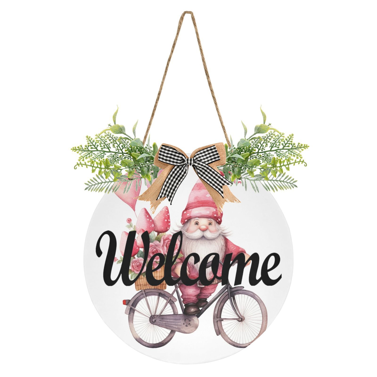 Gnome Roses Flowers Bike Welcome Sign for Front Door Wreath Door Sign ...