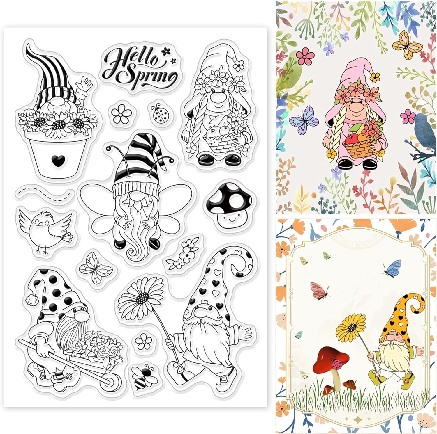 Gnome Silicone Clear Stamps Spring Flower Bee Butterfly Transparent ...