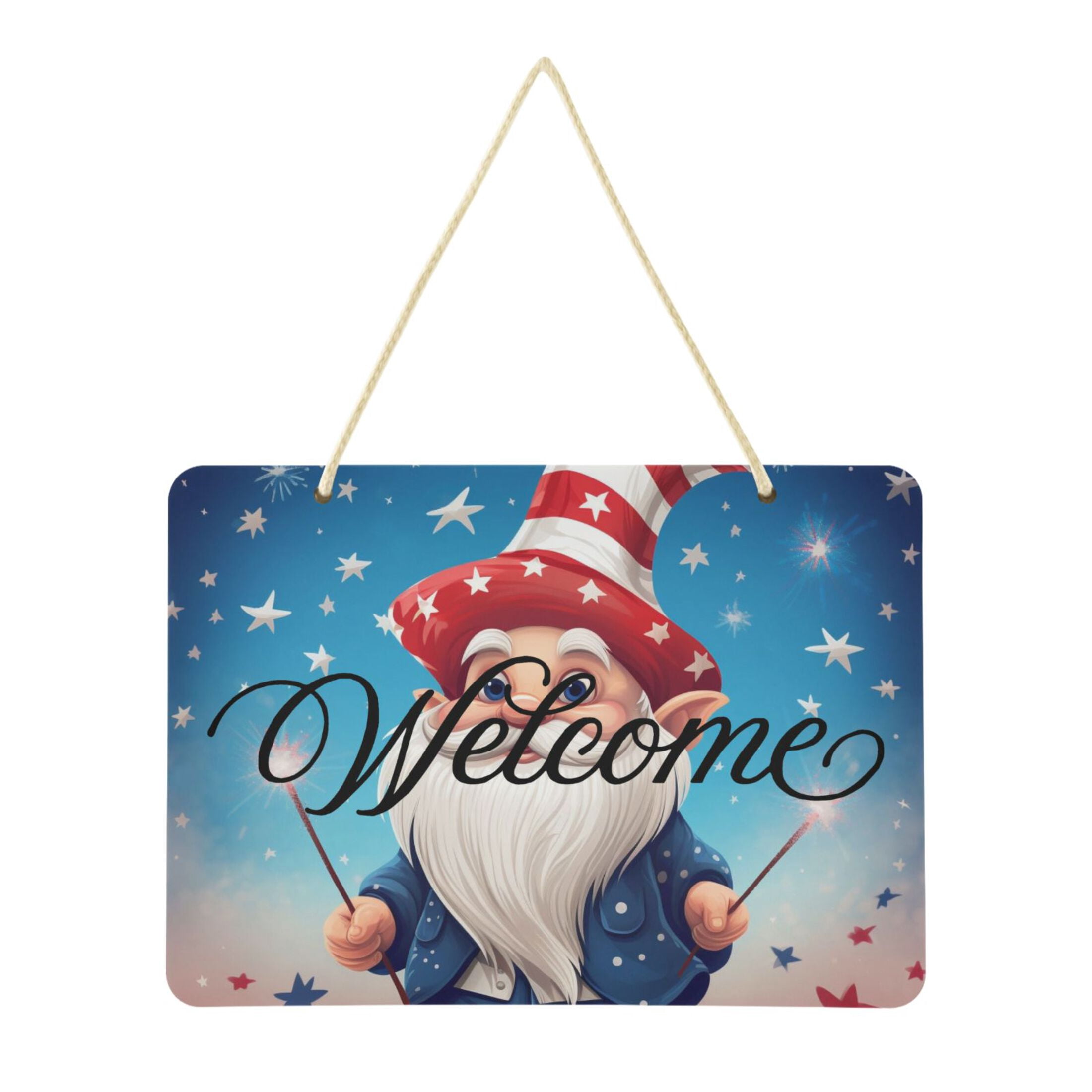 Gnome Star Snow Hat Welcome Sign Front Door PVC 14x10 inch Hanger Hello ...