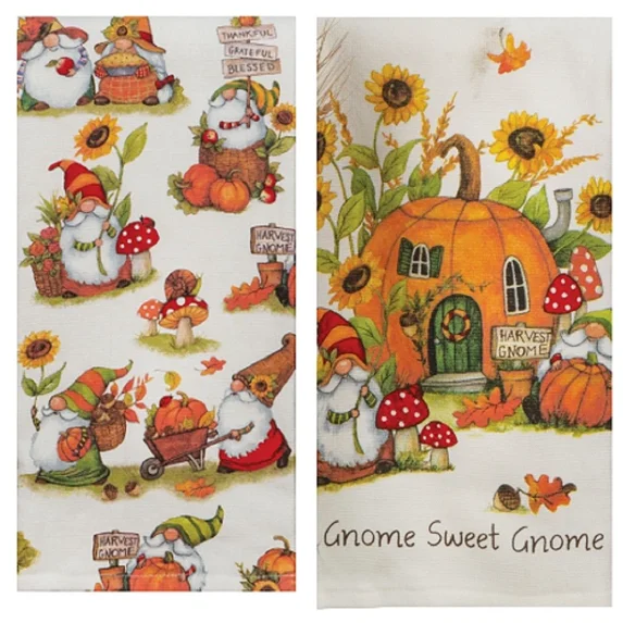 Gnome Sweet Gnome Fall Thanksgiving Pumpkin Harvest Kitchen Dish Towels ...