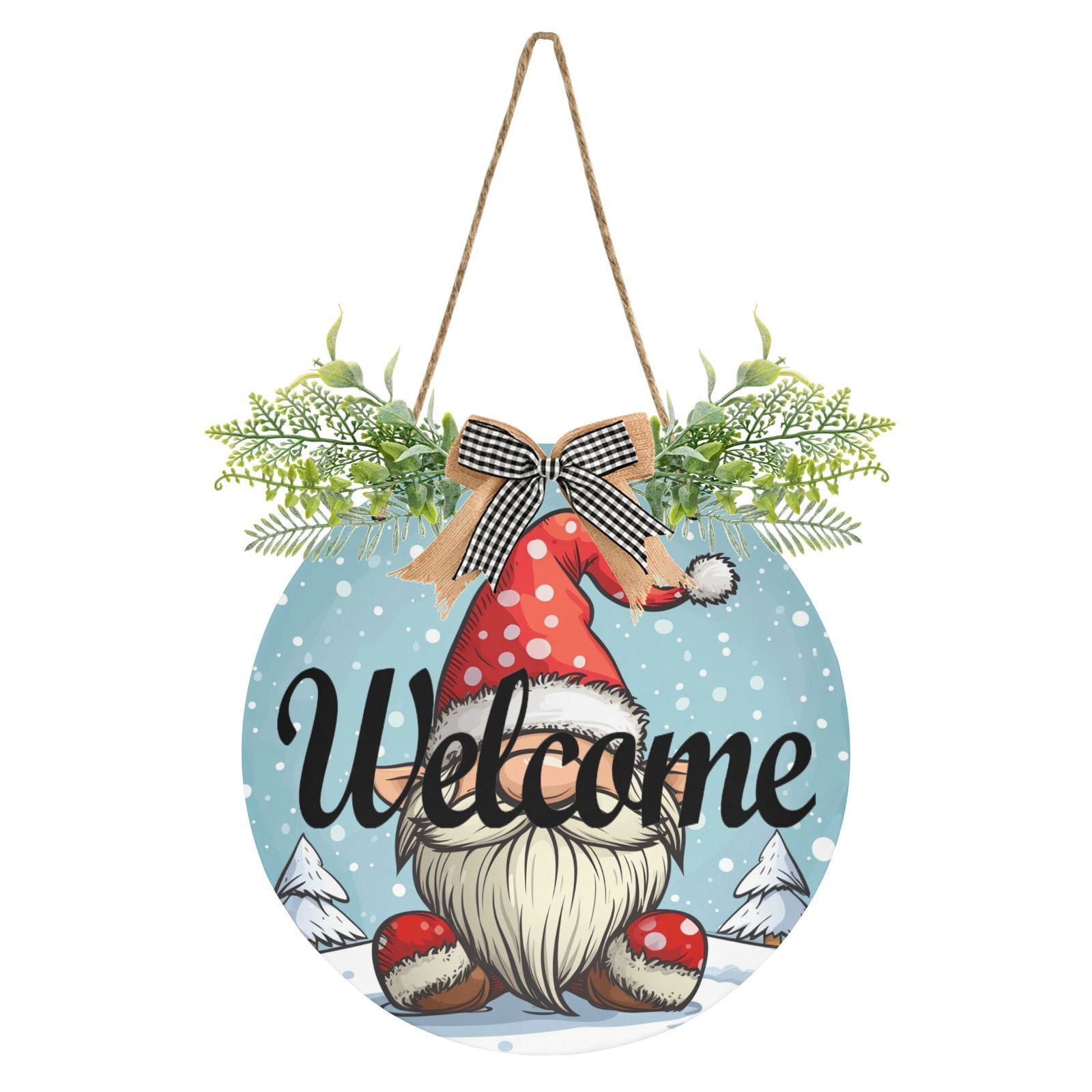 Gnome Trees Snow Welcome Sign for Front Door Wreath Door Sign for ...