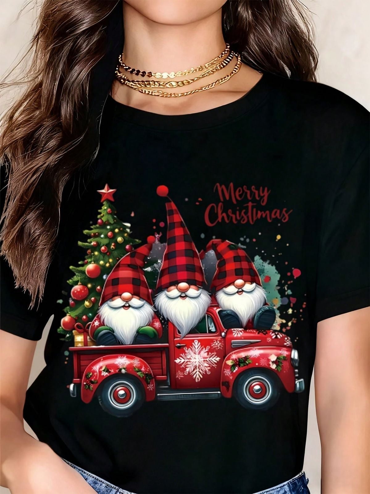 Gnome Trio in Red Truck Xmas Shirt, Holiday Tree and Snowflake Graphic ...