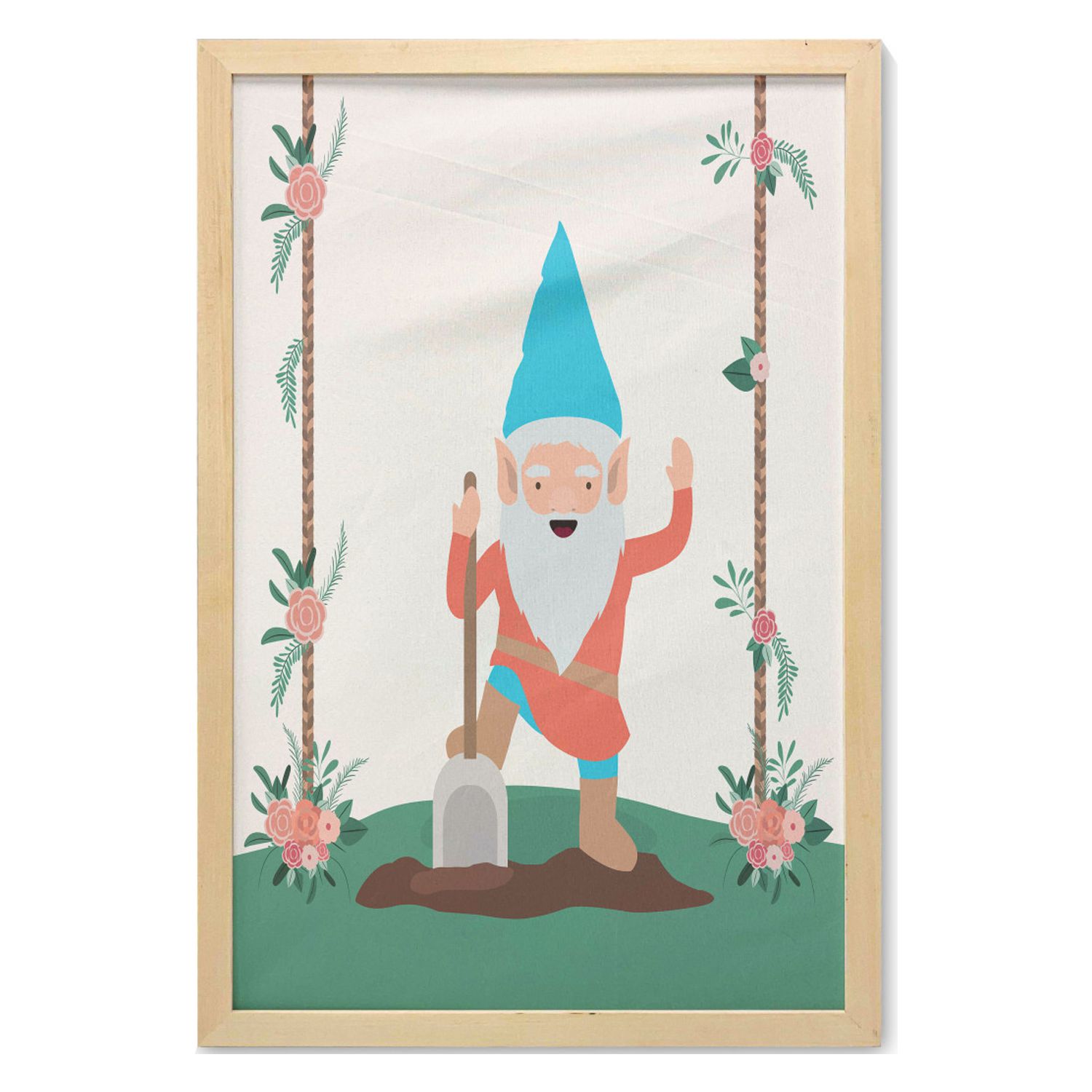 Gnome Wall Art with Frame, Funny Character in the Garden with Wooden ...