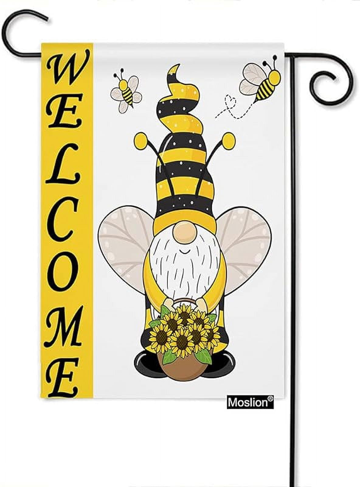 Gnome Welcome Garden Flag Gnome with Sunflowers Bee Yellow Black Hat ...