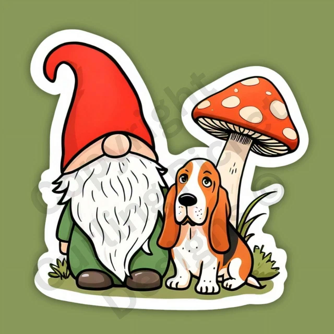 Gnome With Basset Hound Dog Breed Fun Cute Sticker Phone Decal Water ...