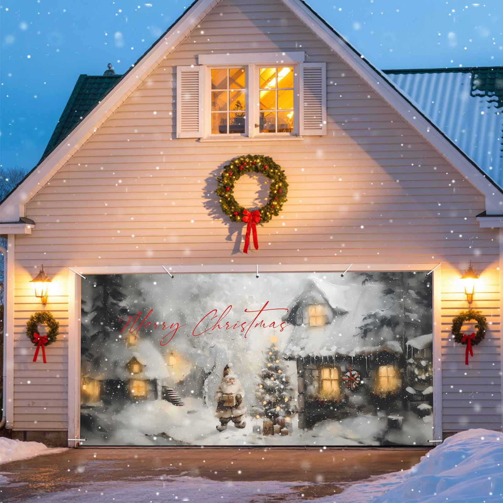 Gnome Xmas Tree Garage Door Decorations, 6x13ft Garage Door Cover ...